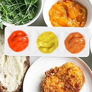 6 Inch Pure White Ceramic 3-Compartment Appetizer Serving Tray Rectangular Divided Sauce Dishes for Spice Dish Soy Sauce