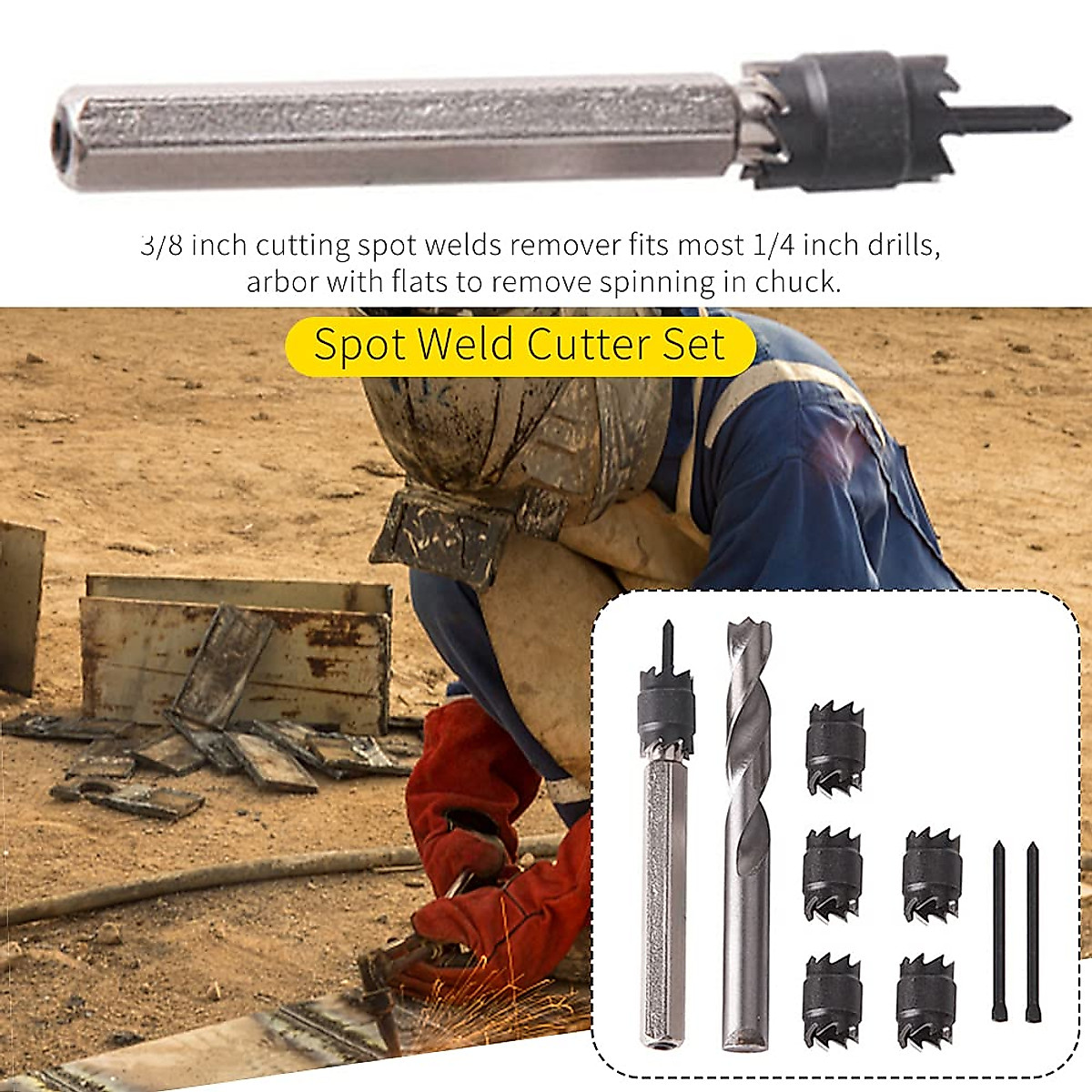 Spot Welder Cutter Set, 3/8" Spot Weld Drill Bits Sheets Metal Hole Cutter Remover Double Sided for Power Drill Spot Welding