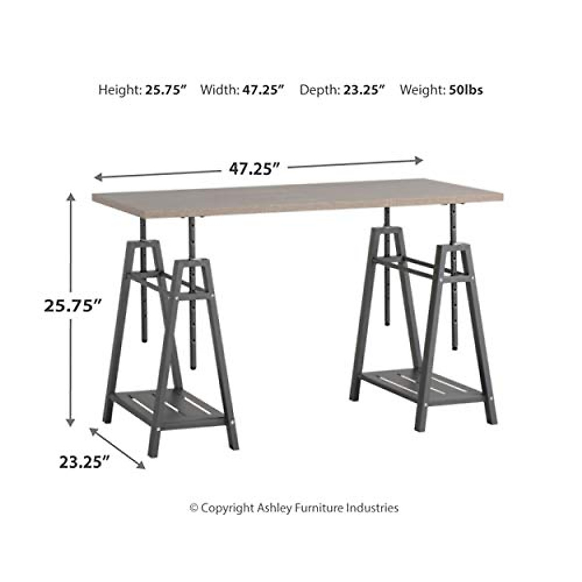 Signature Design by Ashley Irene Industrial Adjustable Desk, Beige & Gray