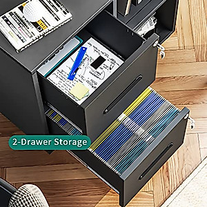 YITAHOME 2-Drawer Filing Cabinet, Thickened Steel Mobile Lateral Filing Cabinet On Wheels for A4/Letter Size, Printer Stand with Open Storage Shelves for Home Office