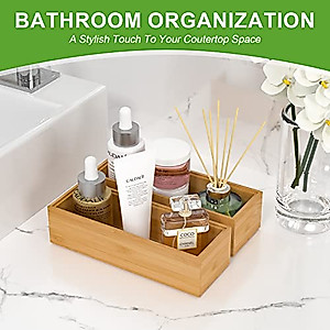 Lixple Bamboo Drawer Organizer - Set of 2, Stackable Storage Box, Silverware Tray for Drawer, Small Gadgets Holder 9” x 3” x 2”