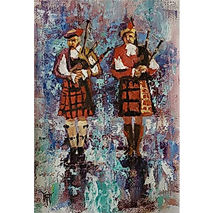 SOLD - Scotland the Brave, Scottish bagpipe players by Internationally Renowned Painter Yary Dluhos