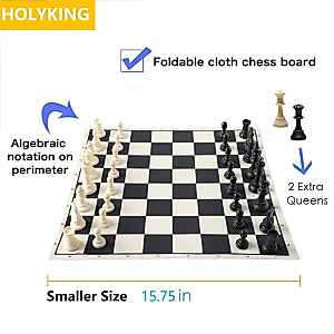 HOLYKING Compact Chess 15.7'' Chess Board, Easy Carry Cloth Chess Set, Portable Travel Chess Game Set, Roll Up Combination Beginner Chess Set for Kids and Adults
