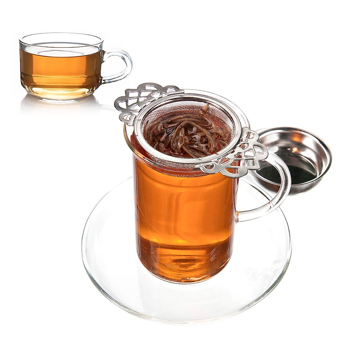 Vankcp 4 Set Tea Strainers with Drip Bowls, Loose Leaf Tea Strainers with Double Winged Handles Extra Fine Mesh Tea Infuser Brew Loose Leaf Tea, Spices, Seasonings