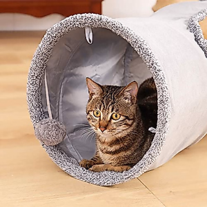 Speedy Pet Collapsible Cat Tunnel, Cat Toys Play Tunnel Durable Suede Hideaway Pet Crinkle Tunnel with Ball S