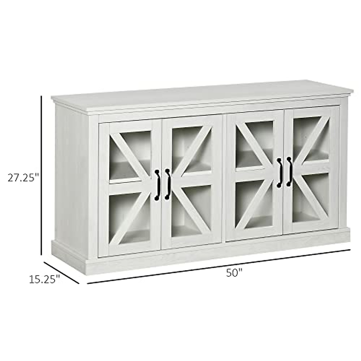 HOMCOM Sideboard Buffet Cabinet, Glass Door Credenza, Coffee Bar Cabinet with Adjustable Shelf, White