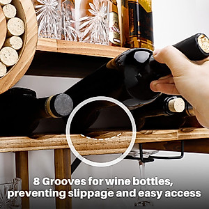 Homde Wine Rack Wall Mounted Wood,Wine Shelf with Bottle Stemware Glass Holder Rustic, Airplane Shape Multi Functional Wine Display Storage Rack for Home Bar (Light Brown)