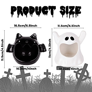 DIYDEC 2pcs Halloween Candy Bowls, Halloween Candy Dish Candle Holder Bat Ghost Ceramic Dish for Halloween Tiered Tray Ornament Tableware Party Decor Gifts