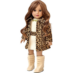 - Fashion Girl - 3 Piece 18 inch Doll Outfit - Cheetah Coat, Ivory Dress and Ivory Boots - (Doll Not Included)