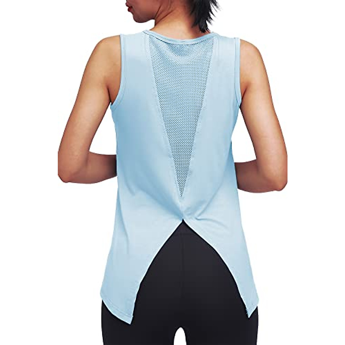 Mippo Women's Yoga Running Tank Tops - Sleeveless Summer Workout Shirts, Light Blue (M)