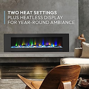 Cambridge 72 Inch Wall Mount Electric Fireplace Heater with Remote Control, Multicolor Flames, and Driftwood Log Display for Indoor Use in Living Room, Bedroom, Home Office, Black