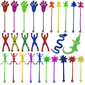 PPXMEEUDC 27PCS Multi-color and Multi-style Stretchy Sticky Toys Including Sticky Hands Wall Climbers Men Hammers Lizards Snake Crocodile and Skeletons for Kids Party Favors