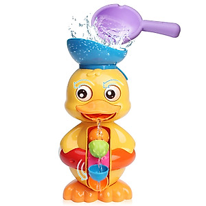Sitodier Bath Bathtub Toys for Toddlers 1 2 3 Years Old | Duck Bathtub Toys with Rotatable Waterwheel/Eyes | Bathroom Strong Suckers Water Scoop Fun Bath Toys for Toddlers Boys Girls 1-4 Years