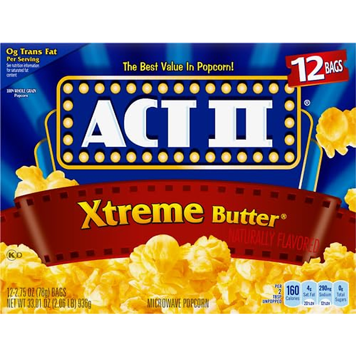 ACT II Xtreme Butter Popcorn, 2.75 Oz, 12 Ct