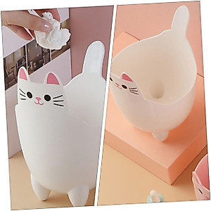 STOBAZA Cat Shaped Trash Can, White, Plastic, 6 inch
