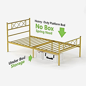 Weehom Twin Size Metal Bed Frame Mattress Foundation/Platform Bed Heavy Duty Steel Slat Best for Kids Adults Student Gold