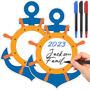 Sabary 2 Pcs Cruise Door Magnets for Cruise Ship Door Decorations Magnetic with 3 Pcs Paint Pens Anchor Steering Wheel Car Magnets Lifebuoy Bowtie Cruise Door Decorations for Carnival (Anchor Style)