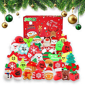 VNAMO Christmas Squishy Toys, 34 PCS Squishies Christmas Party Favors for Kids Boys Girls, Mochi Kawaii Squishy Stress Reliever Anxiety Toys, Classroom Prize Bulk Gifts for Christmas Treat Goody Bags
