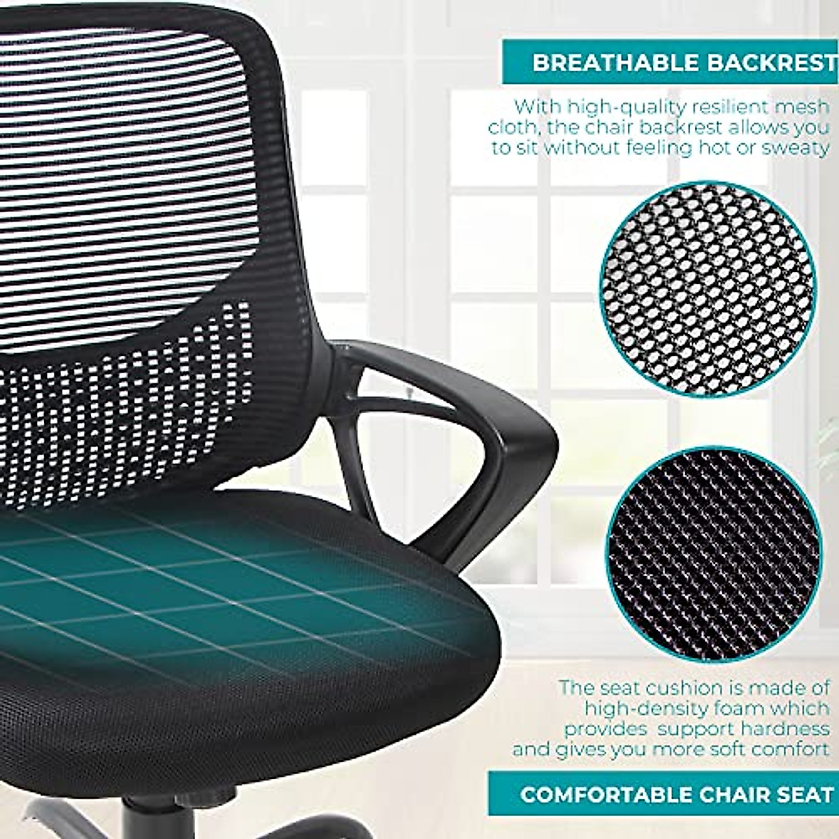 Office Chair, Ergonomic Home Desk Chair Mid Back Mesh Chair Rolling Swivel Computer Chair with Lumbar Support