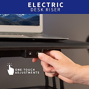 VIVO 36 inch Electric Motor Desk Converter, Height Adjustable Riser, Sit to Stand Dual Monitor and Laptop Workstation with Wide Keyboard Tray, Black, DESK-VE36K
