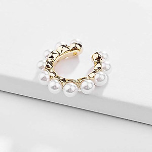 Moepapa Pearl Hoop Earrings Ear Cuff no piercing 2pacs Set (White)