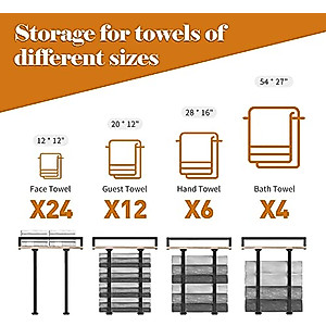 Klapber Towel Rack for Bathroom Hand Towel Holder Wall Mounted, Bath Towel Racks with Towel Hooks, Bathroom Towel Storage with Wooden Shelve for Rolled Towel Storage Bathroom Organizer Decor