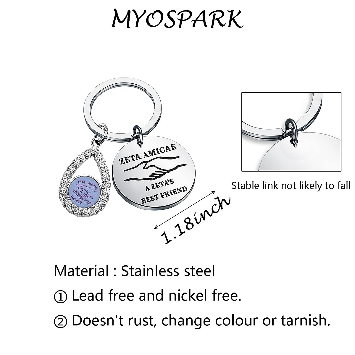 MYOSPARK Zeta Amicae Inspired Gift A Zeta's Best Friend 1948 Keychain Soror Sisters Gift Greek Sorority Jewelry Gift for Sisterhood (ZA Best Friend KC)