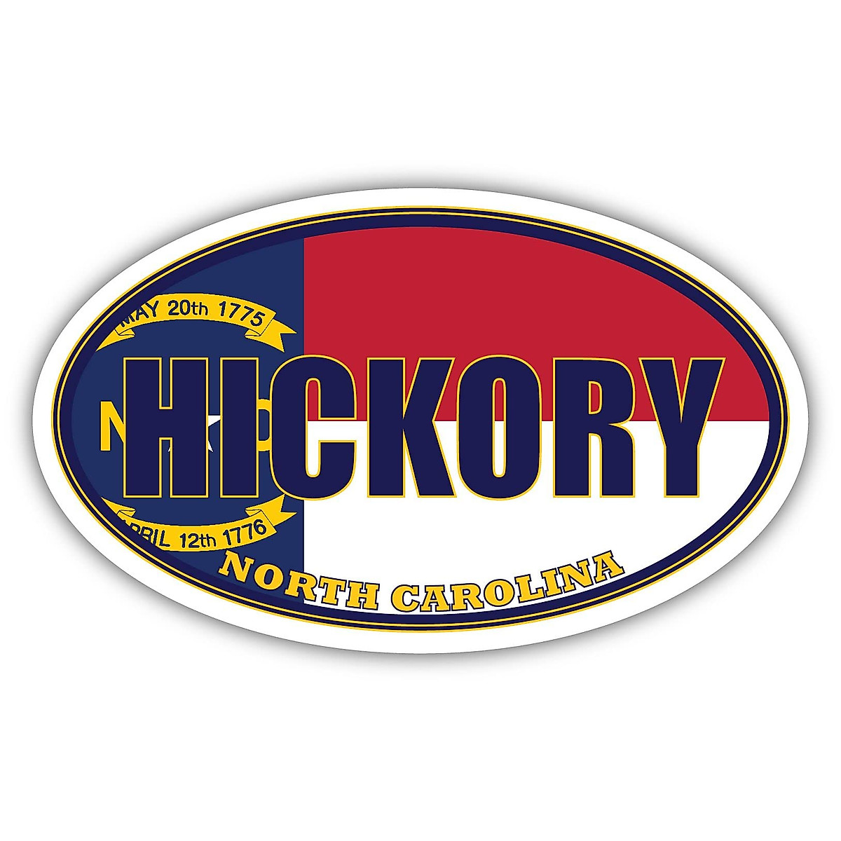 Hickory City North Carolina State Flag | NC Flag Catawba County Oval State Colors Bumper Sticker Car Decal 3x5 inches