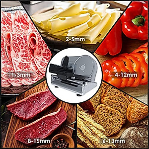 Davivy meat slicer,electric deli food slicer with two removable 7.5" stainless steel blades for cheese bread ham bacon home use with 0-15mm adjustable thickness,150W
