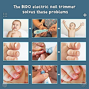 BİDO Baby Nail Trimmer File Electric-Safe Baby Nail Clippers,Manicure Kit for Newborn Toddler and Kids,12 Grinding Heads and LED Light, Pink or Blue (Blue)