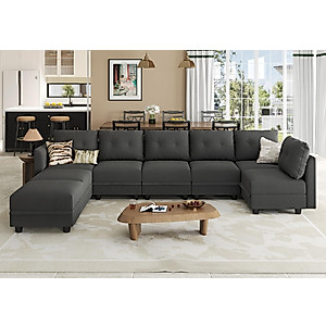 LLappuil Oversized Velvet Modular Sofa 10 Seater U Shaped Sectional with Storage Waterproof, Anti-Scratch Sectional Couch with Reversible Chaise, Grey Brown