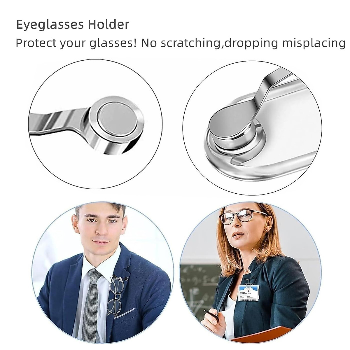 Magnetic Eyeglass Holder, 4 Pack Magnet Pin, Pins for Clothes Shirt,Magnet Badge Holder (silvery+black)