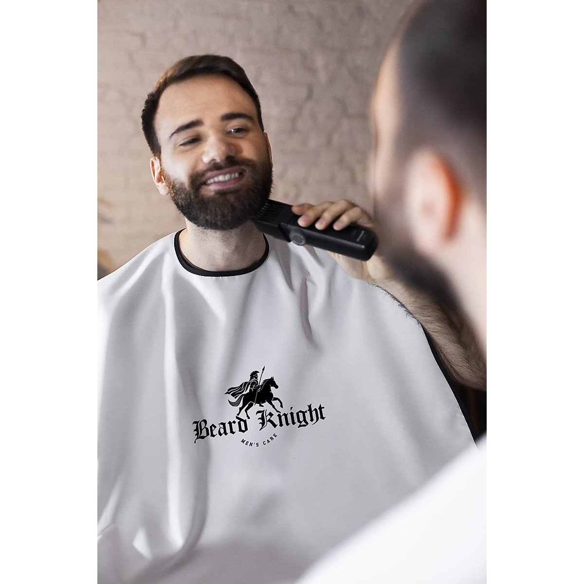 Beard Apron, Hair Clippings Catcher with Bag, Grooming Cape Apron, Beard Catcher for Shaving Trimming, Non-Stick Beard Cape- White