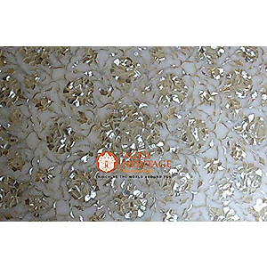 White Marble Mother of Pearl Precious Inlay Stone Dining Table Top Hallway Furniture Decor | 72"x36" Inches