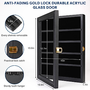 LIUYALO Knife Display Case 5 Rows Pocket Knife Display Cases for Collections Stand Military Folding Knife Shadow Box Wall Cabinet with UV Protection Acrylic Lockable, Black