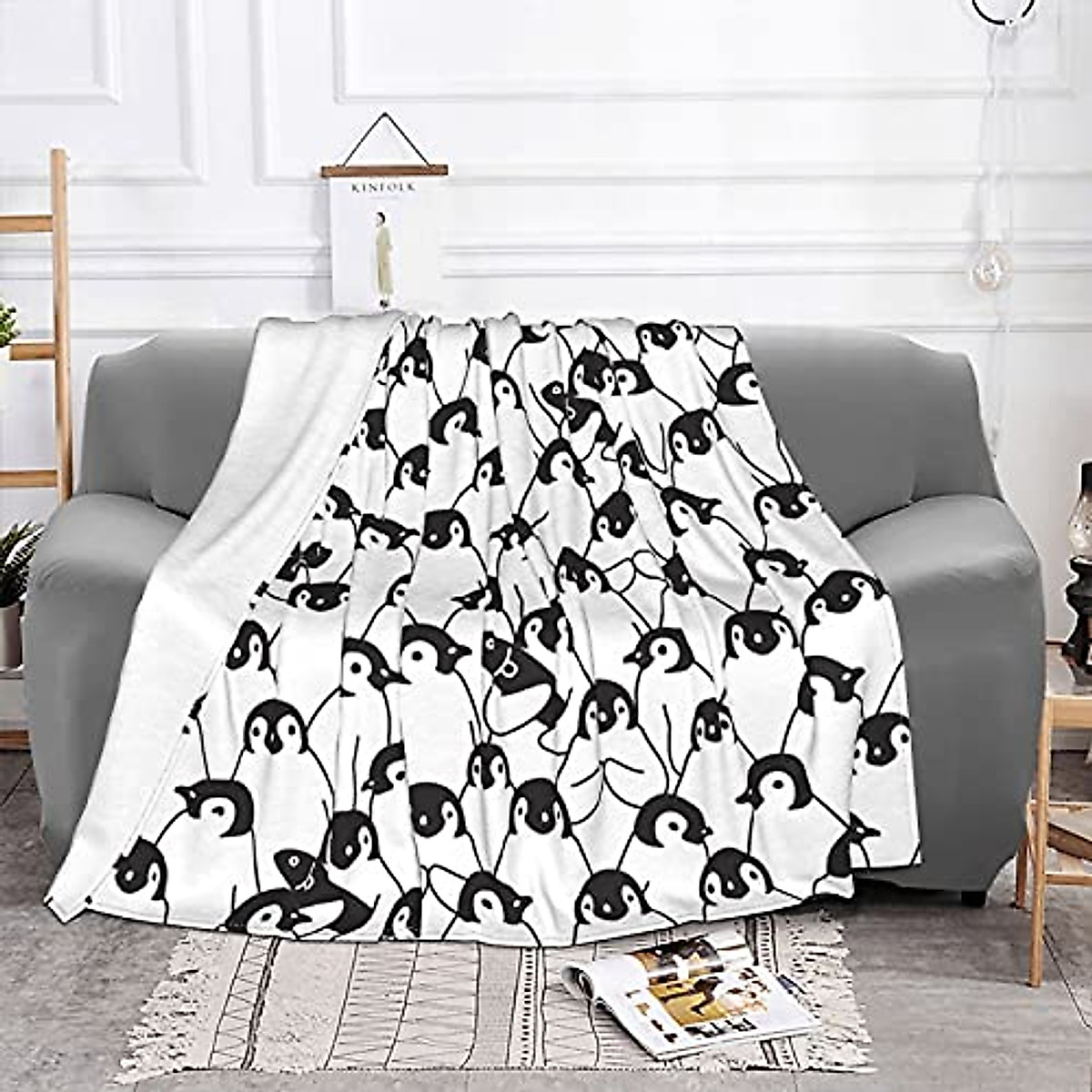Funny Penguin Flannel Reversible Throw Blanket Fuzzy and Soft Fleece Bed Blanket 50 40/60 50/80 60 inches