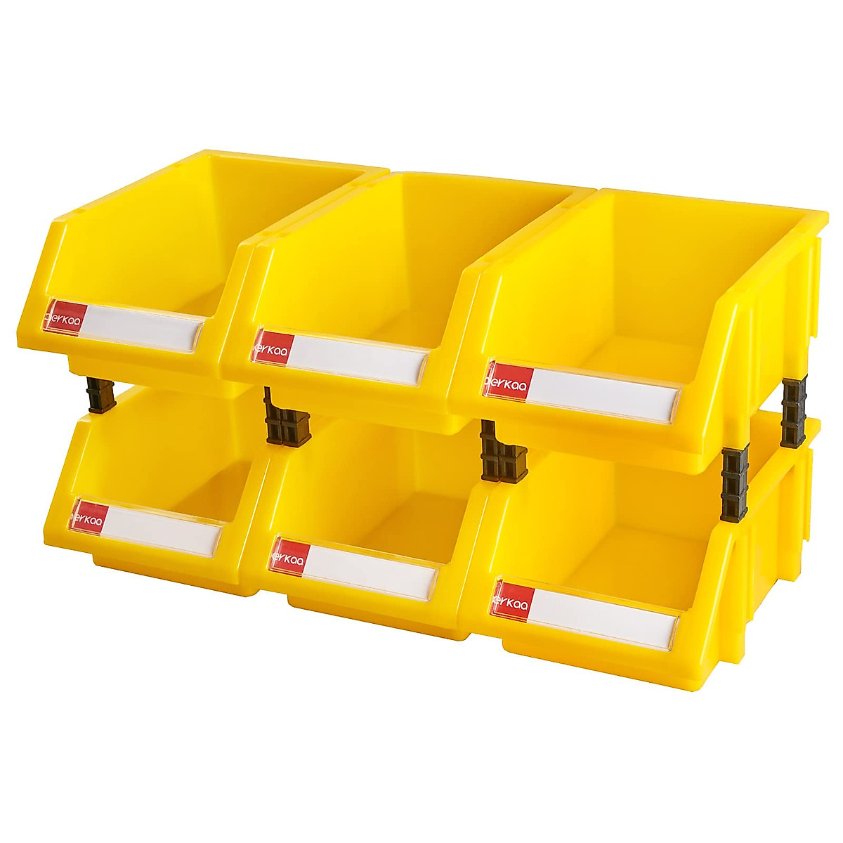 Aerkaa Plastic stackable storage bins tool storage bins for garage, workshop, office storage(Yellow,Pack of 6)