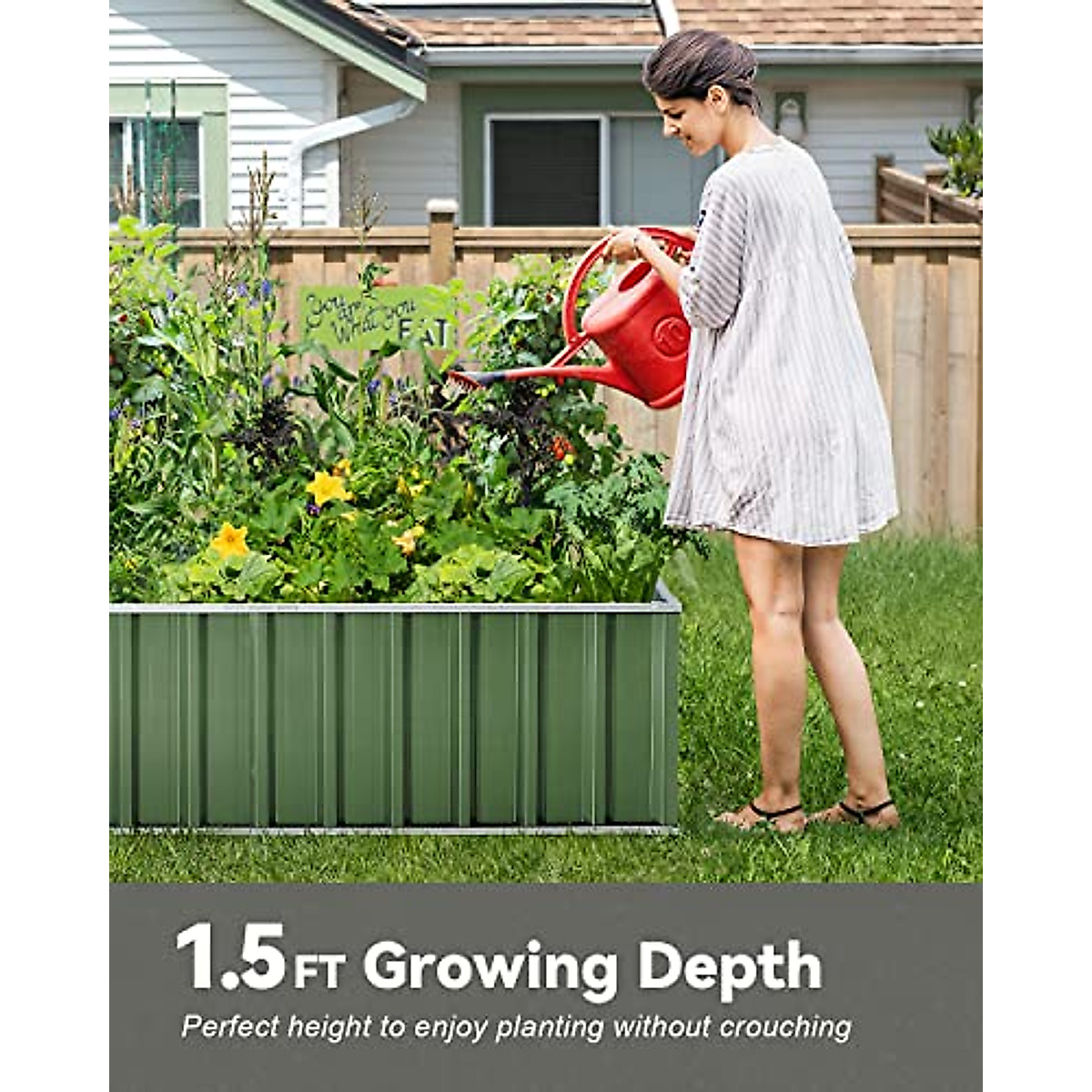 KING BIRD 6x3x1.5ft Galvanized Raised Garden Bed Outdoor Heightened Steel Metal Planter Box for Deep-Rooted Vegetables, Flowers, Large Raised Bed Kit(Green)