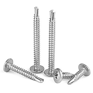 #8 x 1" Wafer Head Self Drilling Sheet Metal Screws, (1/2" to 1-1/2" Length), Stainless Steel 410, Modified Truss Head Self Driller, 100 PCS