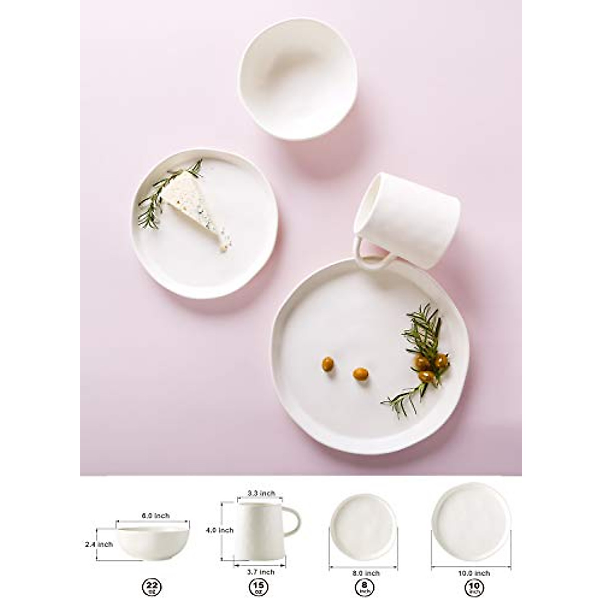 LE TAUCI 4 Piece Matte Glaze Dinnerware Set, Place Setting Service One Person, White