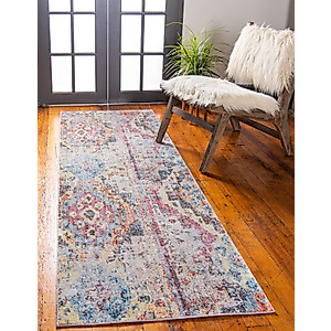 Unique Loom Basilica Collection Traditional Vintage Bohemian Inspired with Colorful Design Area Rug, 2' 2" x 6' 0", Multi/Beige