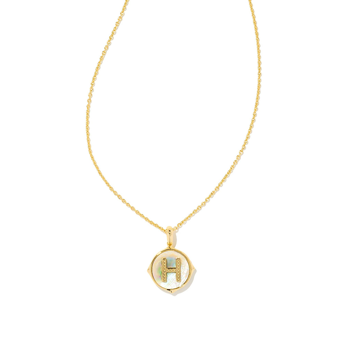 Kendra Scott Letter H 14k Gold-Plated Brass Disc Reversible Pendant Necklace in Iridescent Abalone, Fashion Jewelry for Women