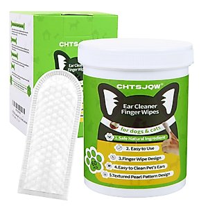 Ear Cleaner Finger Wipes, Dog and Cats Ear Cleaner 60 Counts, Dog Ear Wipes Reduce Earwax Buildup, Grooming Kit Care for Dogs and Cats, Dog Supplies Ear Cleaner Wipes Remove Dirt & Non-Irritating