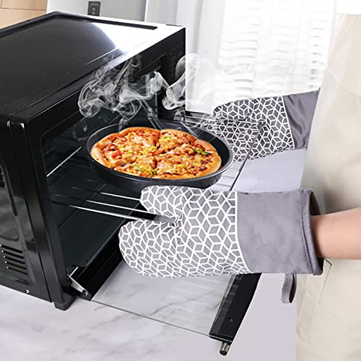 NAVITHOUS Oven Mitts and Pot Holders Sets 6pcs, Thick Cotton Oven Gloves High Heat Resistant 500℉with Extra Long Oven Mitts and Hot Pads Potholders with Non-Slip Silicone Surface for Cooking Baking