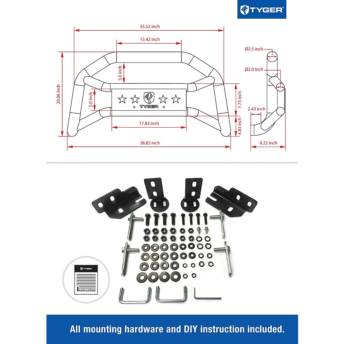 Tyger Auto TG-GD6F60098 Front Bumper Guard Compatible with 2004-2024 Ford F150 (Exclude Heritage, Raptor, 20-22 Diesel, 22-24 Lightning EV) | Textured Black | Light Mount | Bull Bar