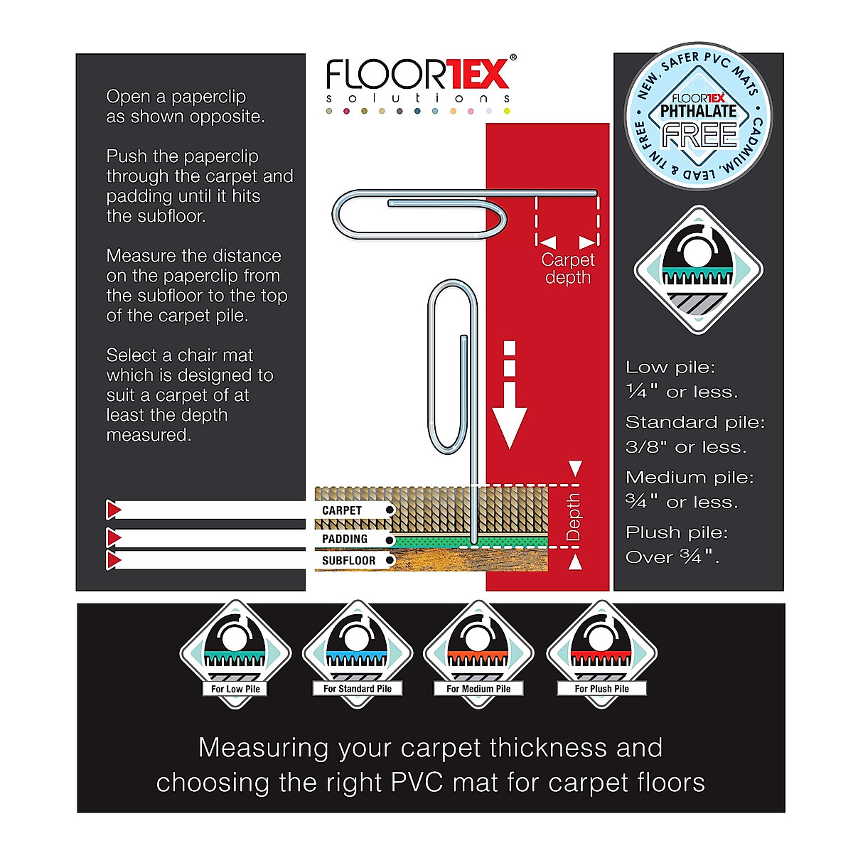 Advantagemat Black Vinyl Rectangular Chair Mat for Carpets - 48" x 60"