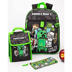 Minecraft Backpack & Lunch Box 5 Piece Rucksack Bag Gift Set Merchandise