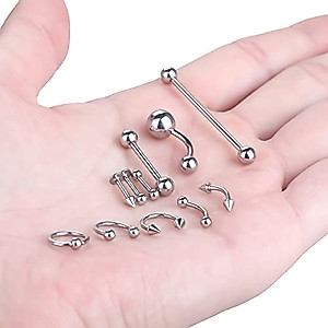 Xpircn 70PCS Piercing Kit Stainless Steel 14G 16G Lip Nose Septum Tongue Tragus Cartilage Daith Eyebrow Belly Button Rings Body Piercing Jewelry Tools