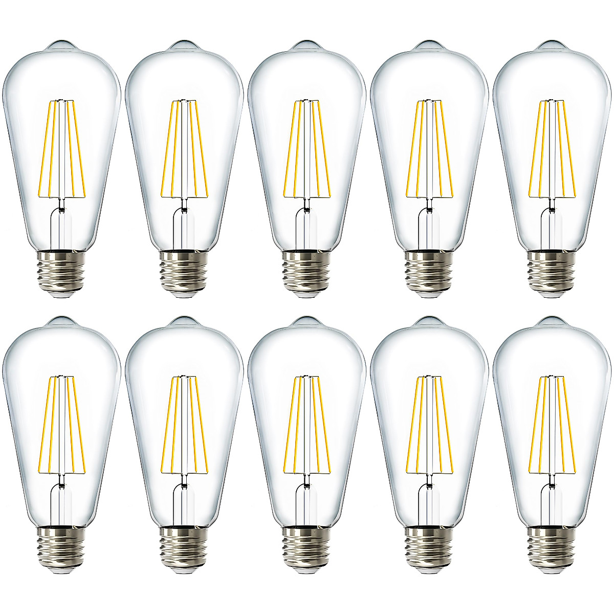 Sunco 10 Pack 60W Vintage LED Edison Bulbs Equivalent 8.5W CRI92 800 Lumens, Dimmable ST64 Filament 3000K Warm White E26 Medium Base Light Bulbs High Brightness Clear Glass Waterproof UL