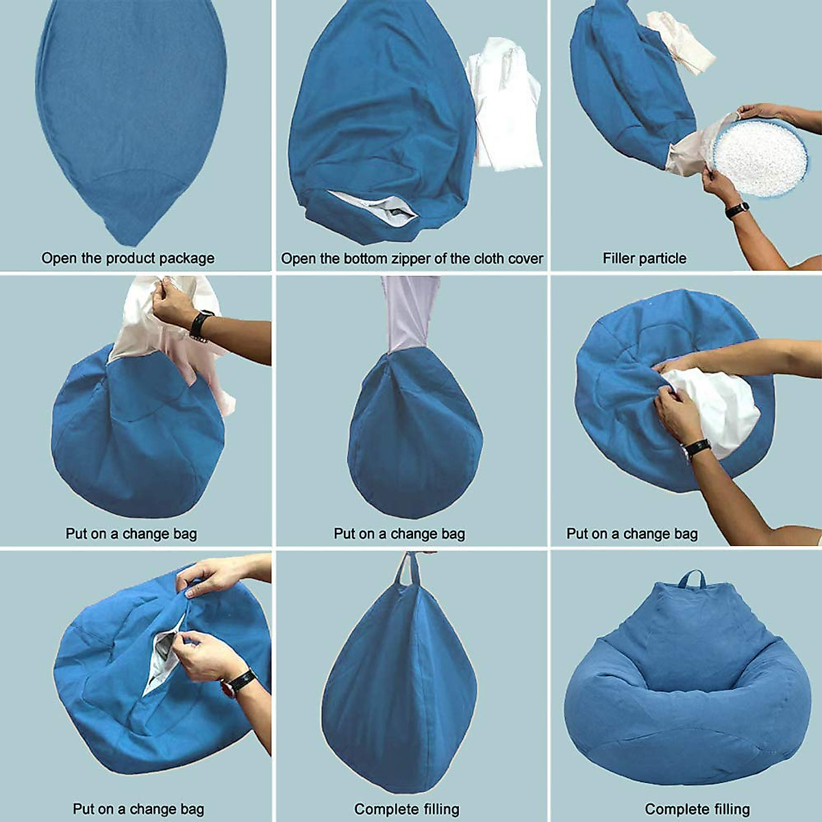 Bean Bag Chair Sofa Cover(No Filler), Lazy Lounger High Back Large Bean Bag Storage Chair Cover Sack for Adults and Kids Without Filling (Blue, XL)